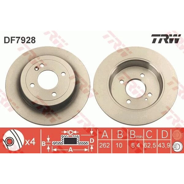 Диск тормозной для автомобиля Hyundai Kia, TRW DF7928 (1 шт.)