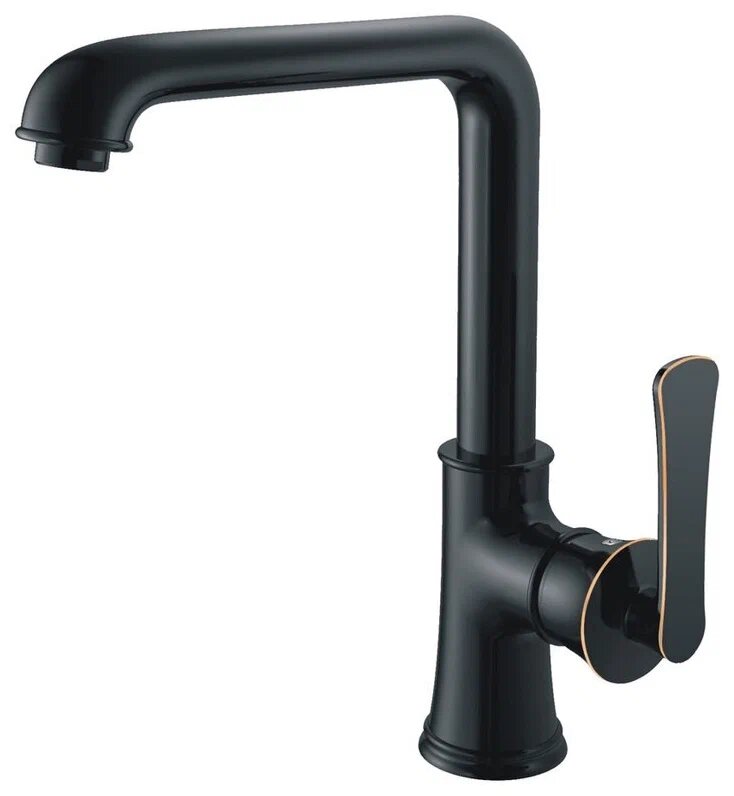 HAIBA, Смеситель для кухни (мойки) латунный поворотный с высоким изливом, чёрный