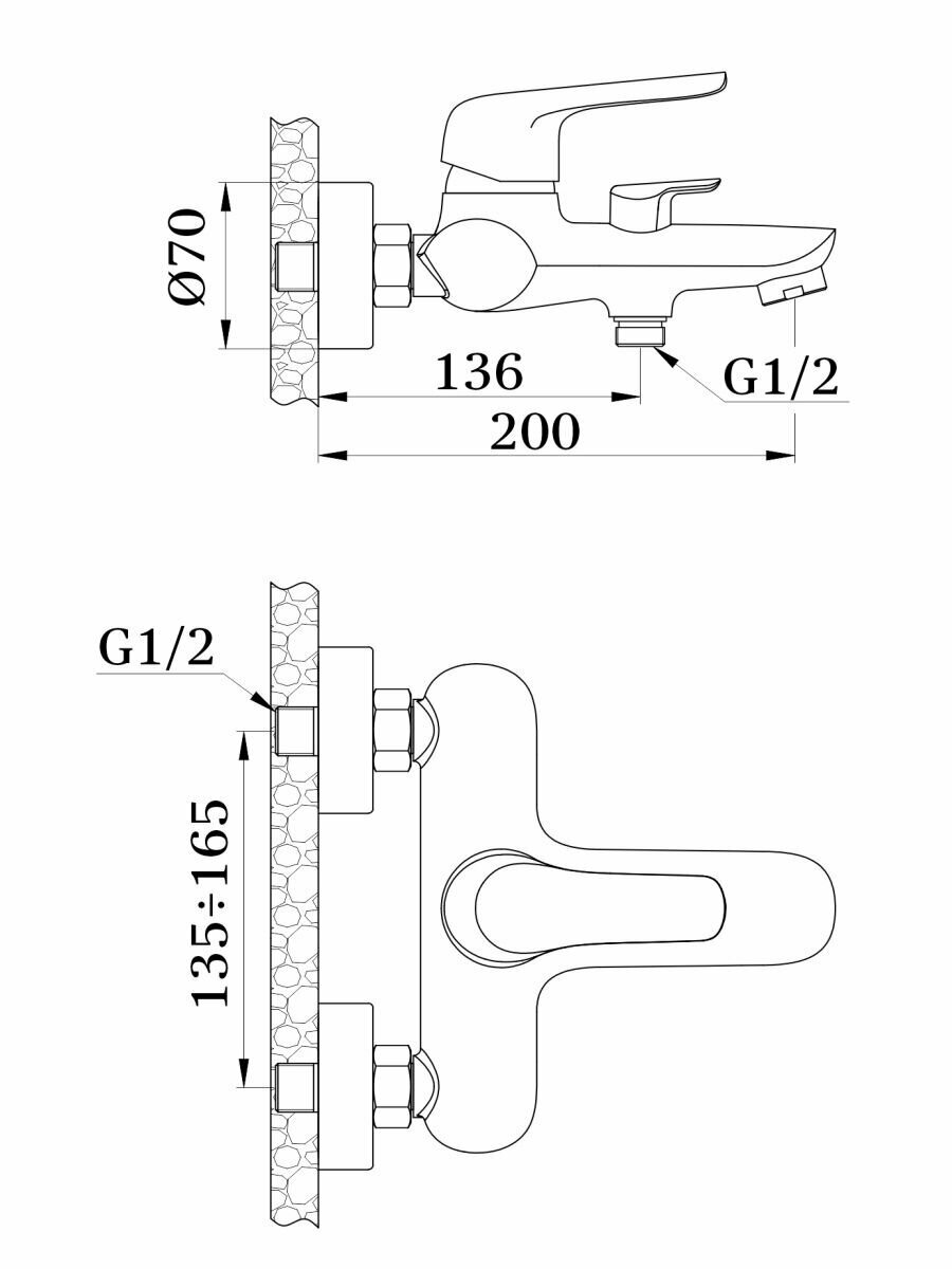 Смеситель для ванны Ganzer GZ24031-C, с душем, латунь, черный/хром — фото 1