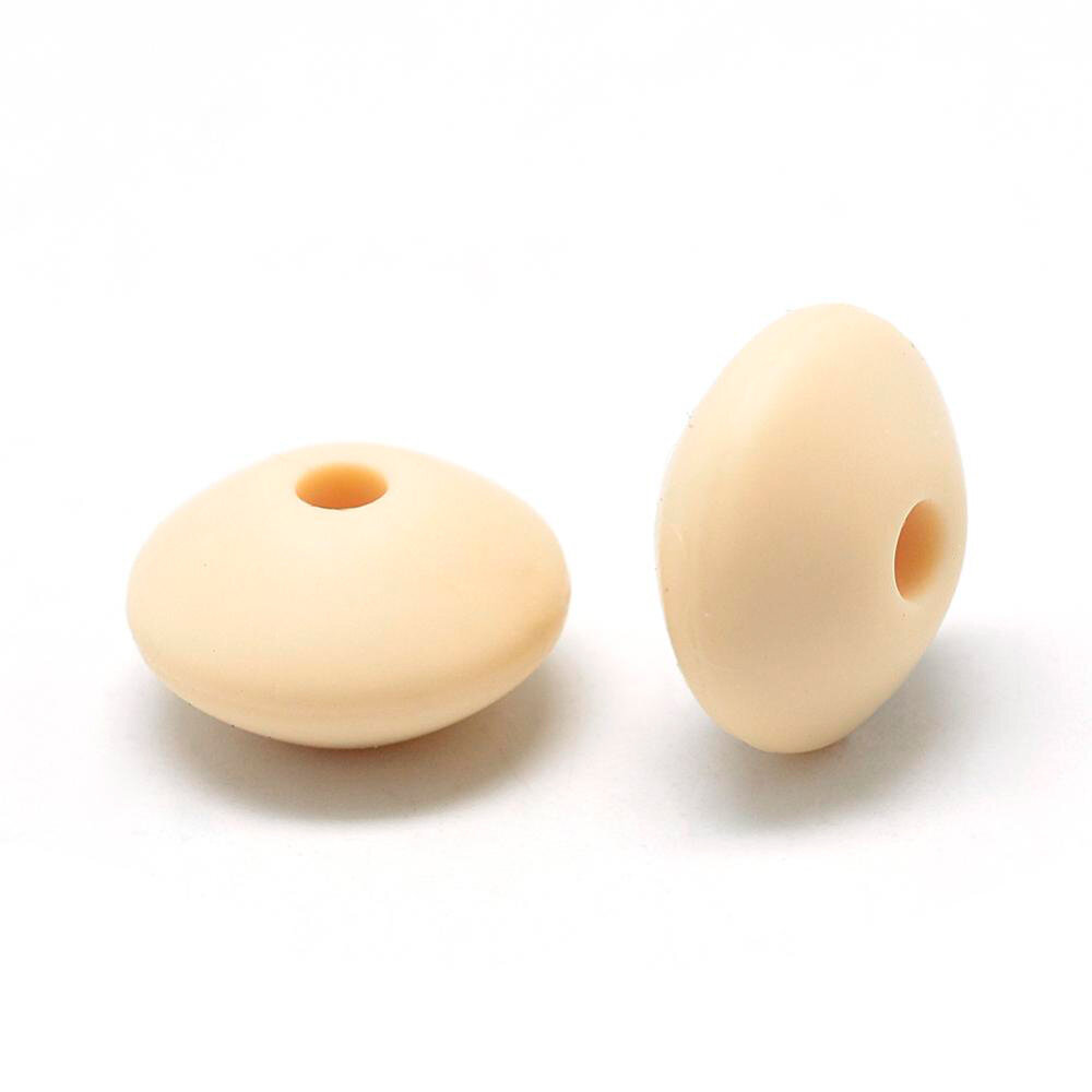 Бусина силиконовая, 12х7мм, диск, светло-бежевый, 10 шт.