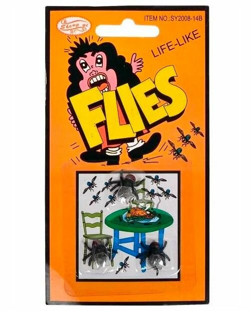 Мухи черные на картонке