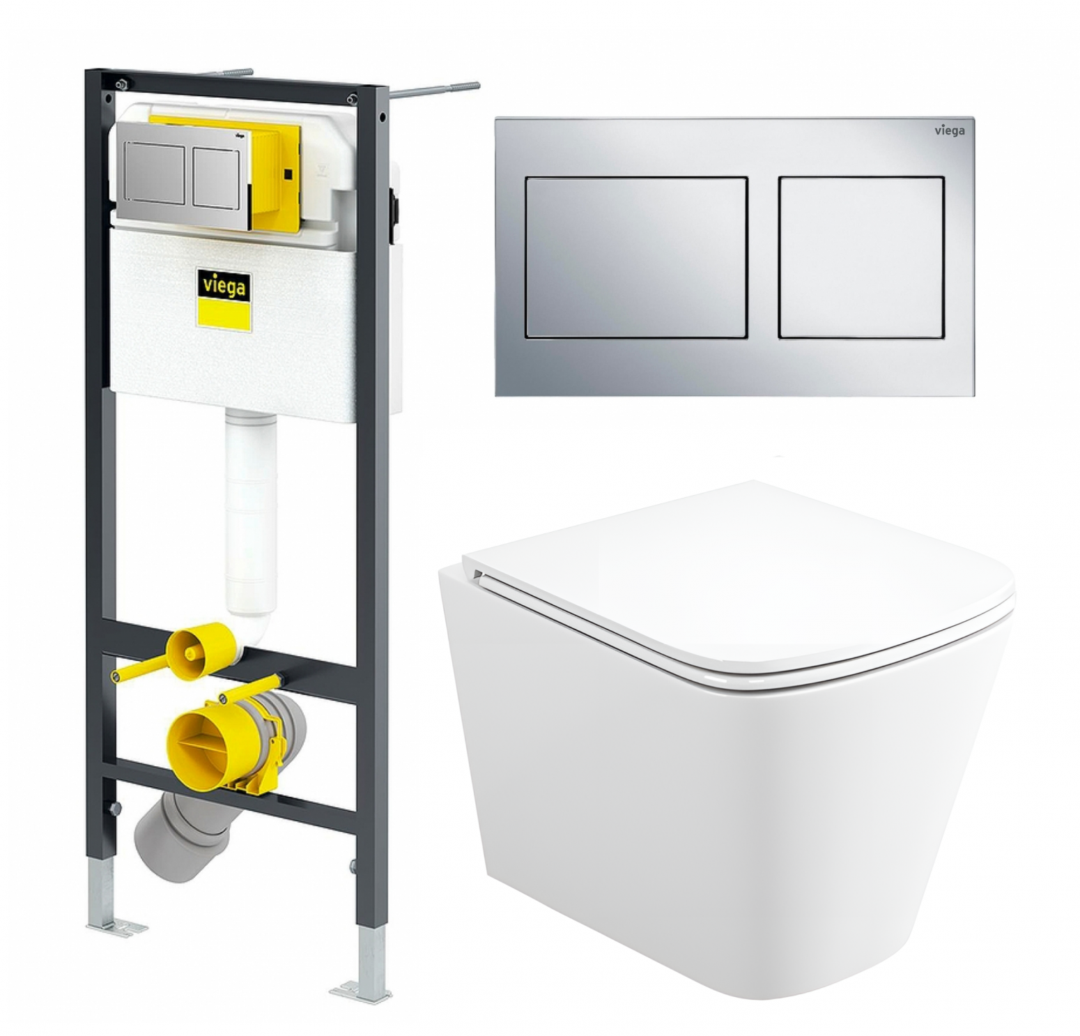 Комплект 3 в 1 инсталляция Viega Prevista Dry 8524.14 792596 + Унитаз подвесной Enio Binario Tornado EN4180237 + кнопка хром