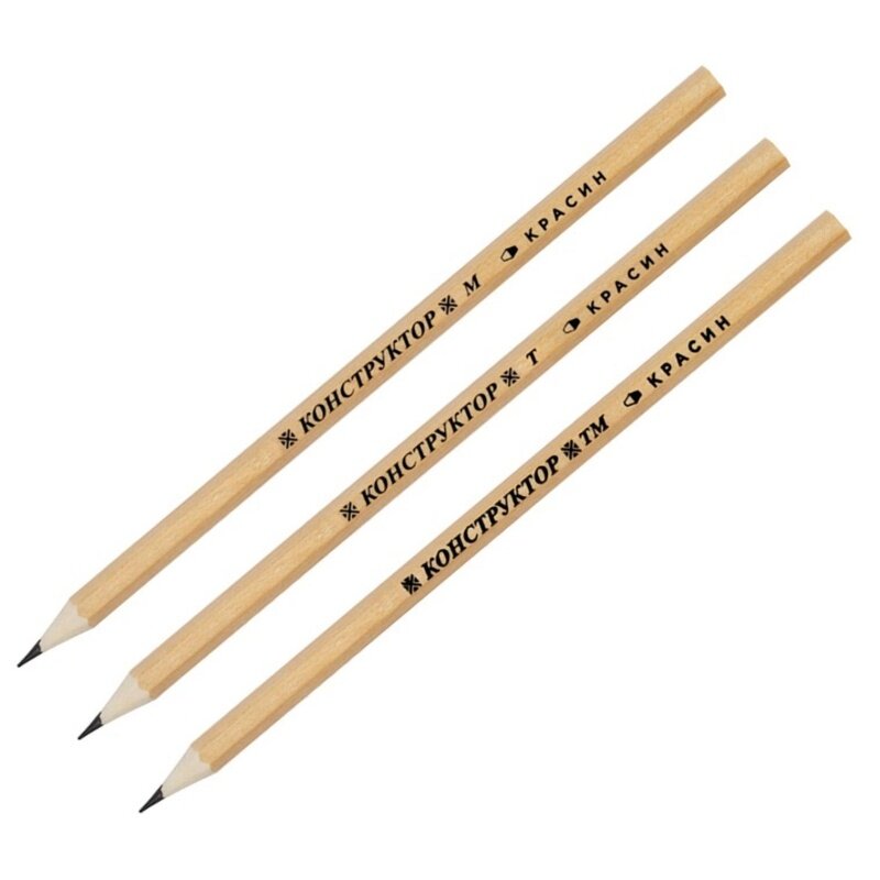 Чернографитные карандаши Красин "Конструктор", H-B, 6 граней, заточенные, пакет, С-356, 3 шт