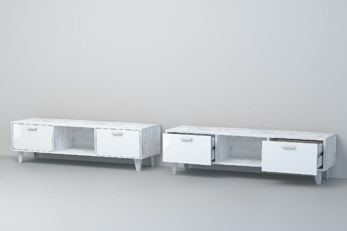 Тумба "ЭГО" Т-3 (НГ) Бетон Светлый/Белый Глянец