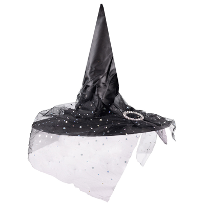 Шляпа ведьмы брошь/вуаль черн 39см/G