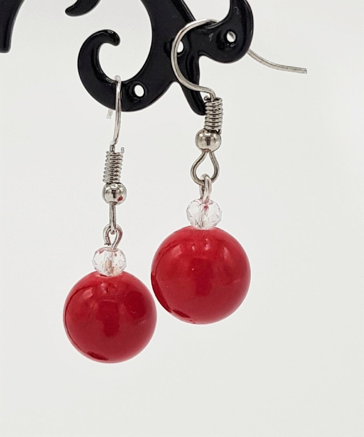 Серьги с подвесками, коралл синтетический