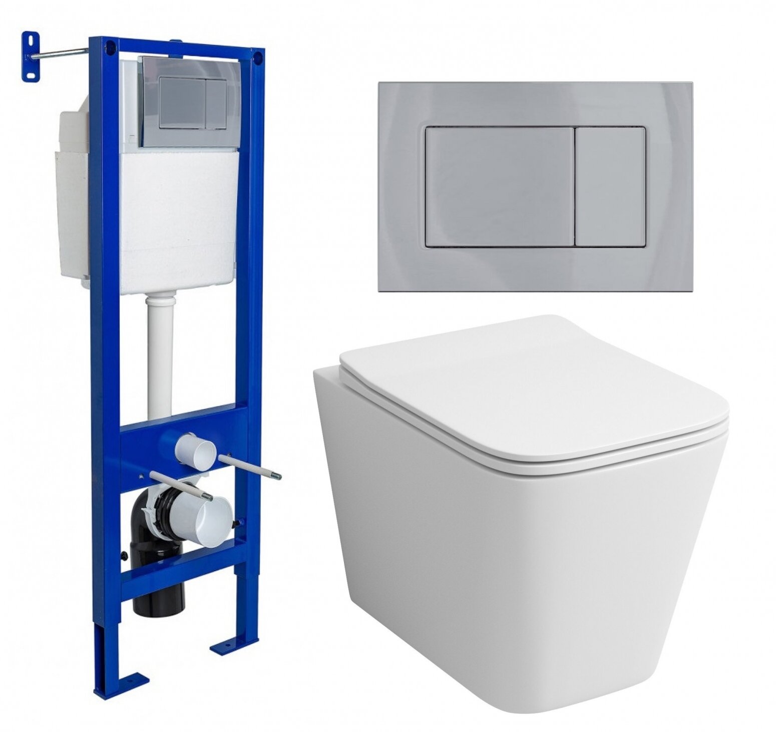Комплект 3 в 1 инсталляция Berges Wasserhaus Atom 410 + Унитаз подвесной Grossman GR-4441S + кнопка хром