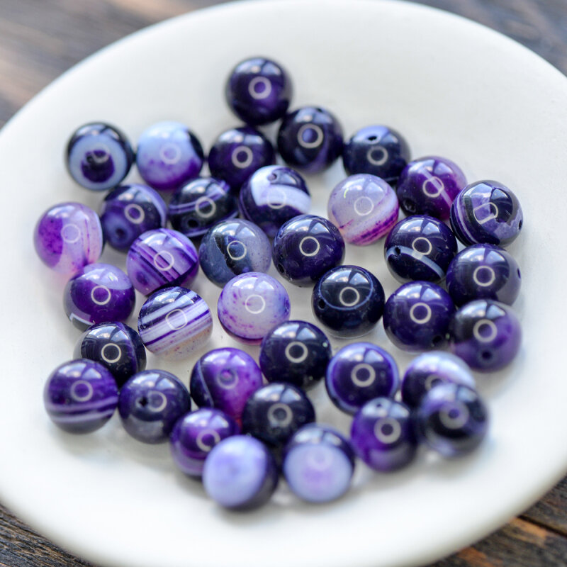 Агат Бусины натуральные 10 шт, цвет фиолетовый полосатый, размер 10 мм