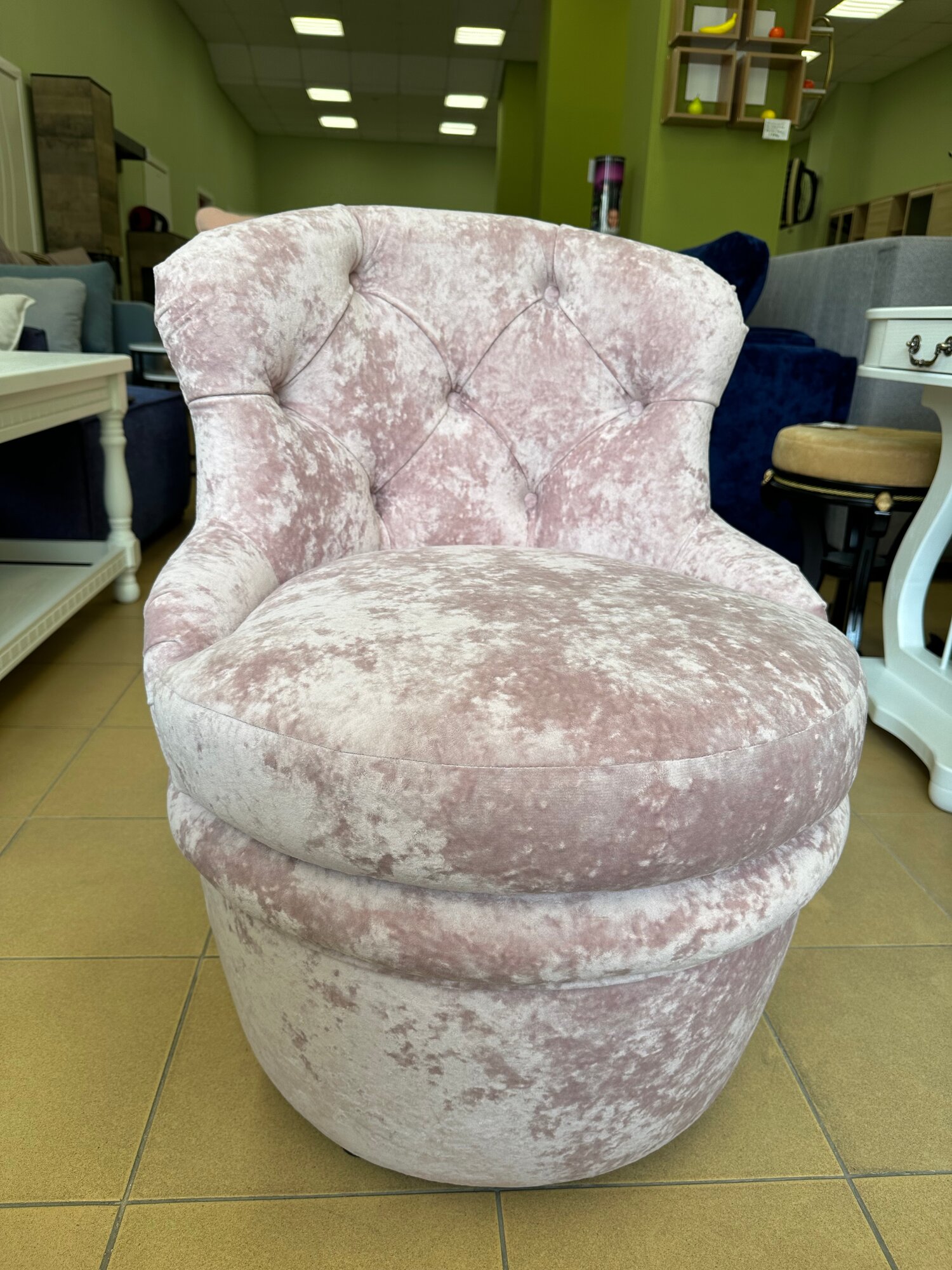 Кресло-пуф "Тюльпан" с ящиком цвет-розовый плюш