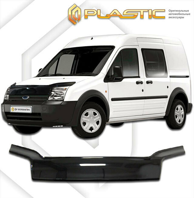 Дефлектор капота для Ford Tourneo Connect 2002-2009 Черный глянцевый СА Пластик