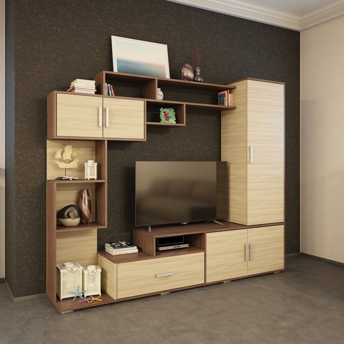 Гостиная Пекин Ясень шимо светлый/Ясень шимо тёмный, 210*178.5*40 см