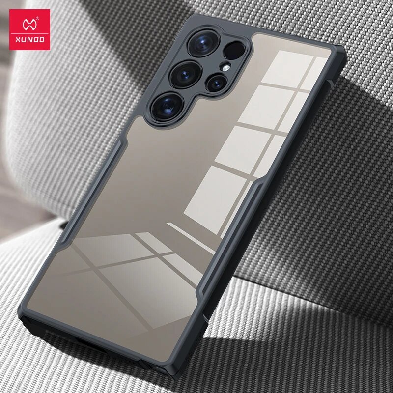 Чехол Xundd для Samsung Galaxy S25 Ultra S23 Plus S22 S21 S24 Ultra S20 FE, подушка безопасности, защита от падения, ТПУ и ПК, задняя прозрачная защитная крышка для линз, Black Clear, For S21, 1 Piece Case
