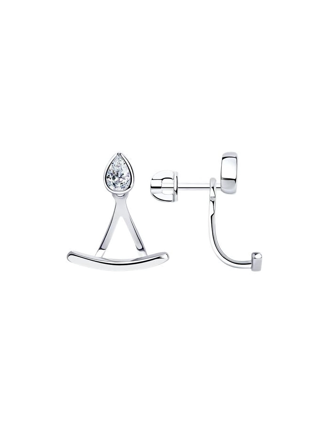 Серьги пусеты, серебро, 925 проба, родирование, фианит