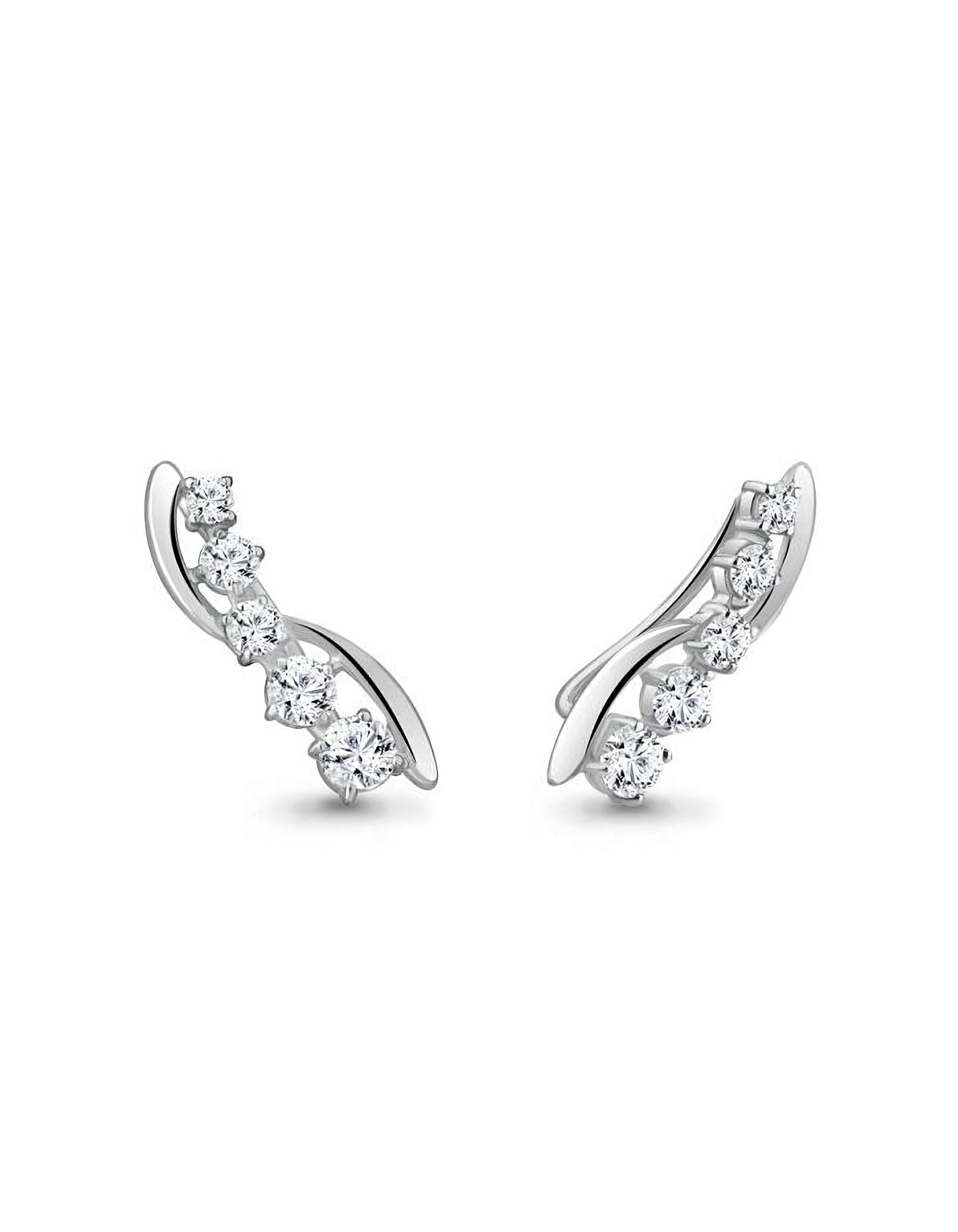 Серьги каффы, серебро, 925 проба, родирование, фианит