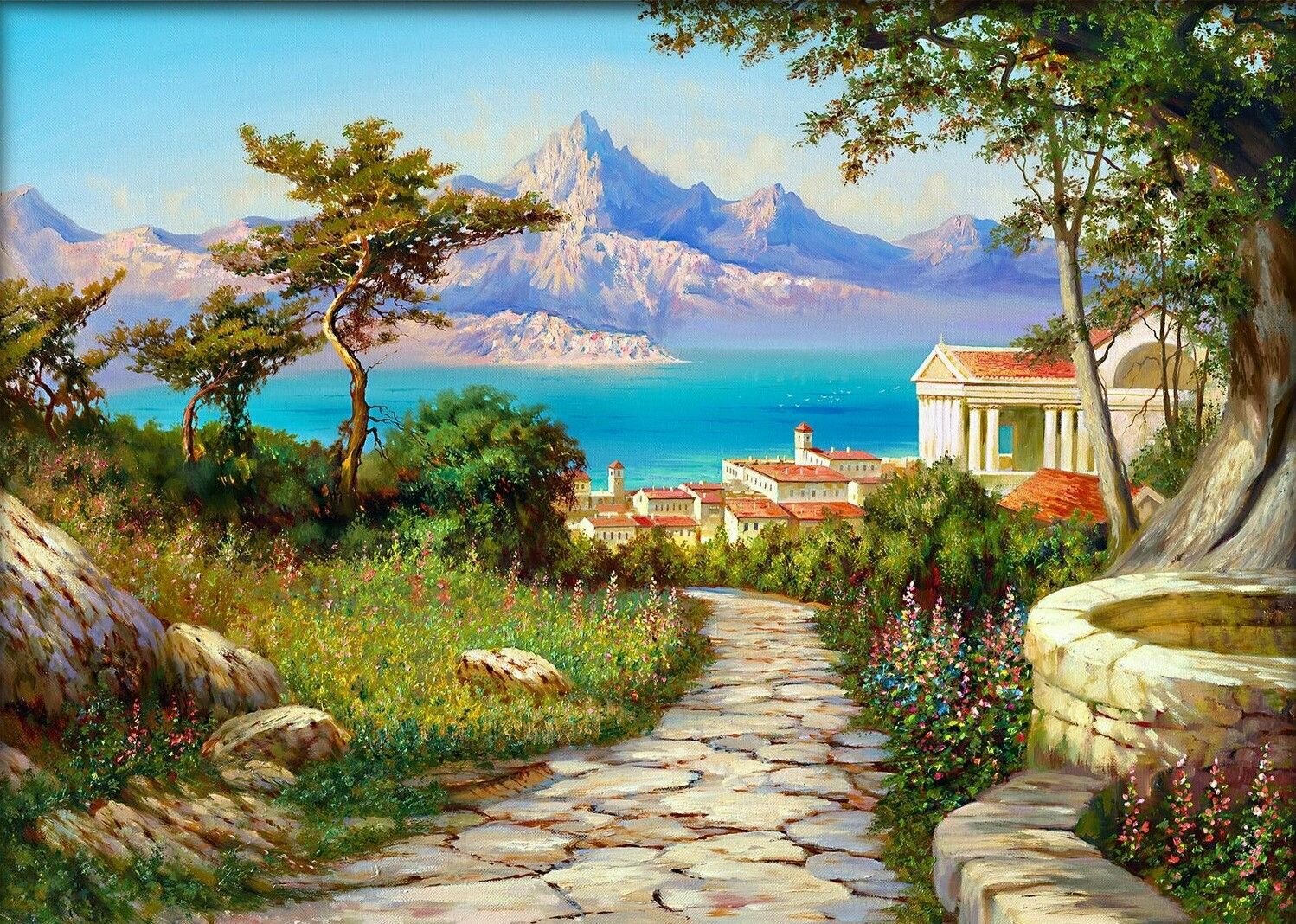 Алмазная мозаика Краски Творчества "Город у моря", холст без подрамника 40x50