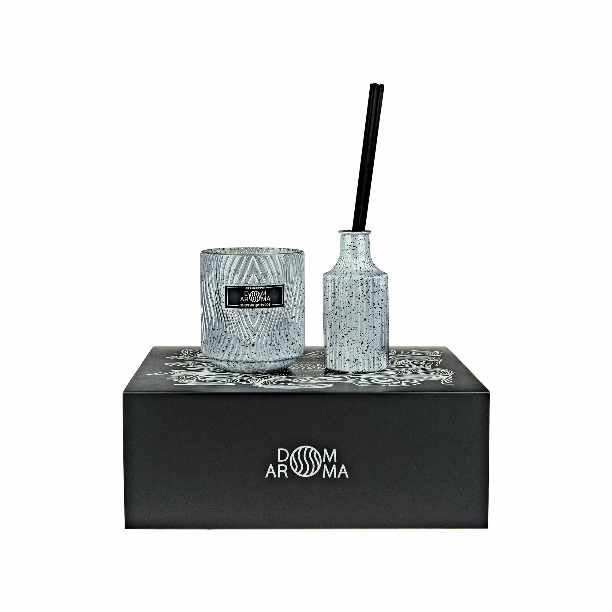 Подарочный набор DOM AROMA "Энергия цитрусов", свеча 420 гр + диффузор 150 мл
