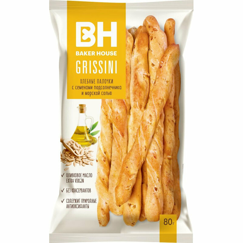 Хлебные палочки Baker House GRISSINI семечки подсолнечника, 80 г, 1889658