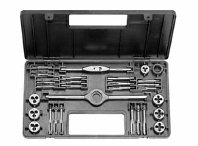 Резьбонарезной набор M 0-II, 32 пр, M2.5-M7, метчики+плашки+воротки в пластиковом кейсе, Bucovice Tools 310070