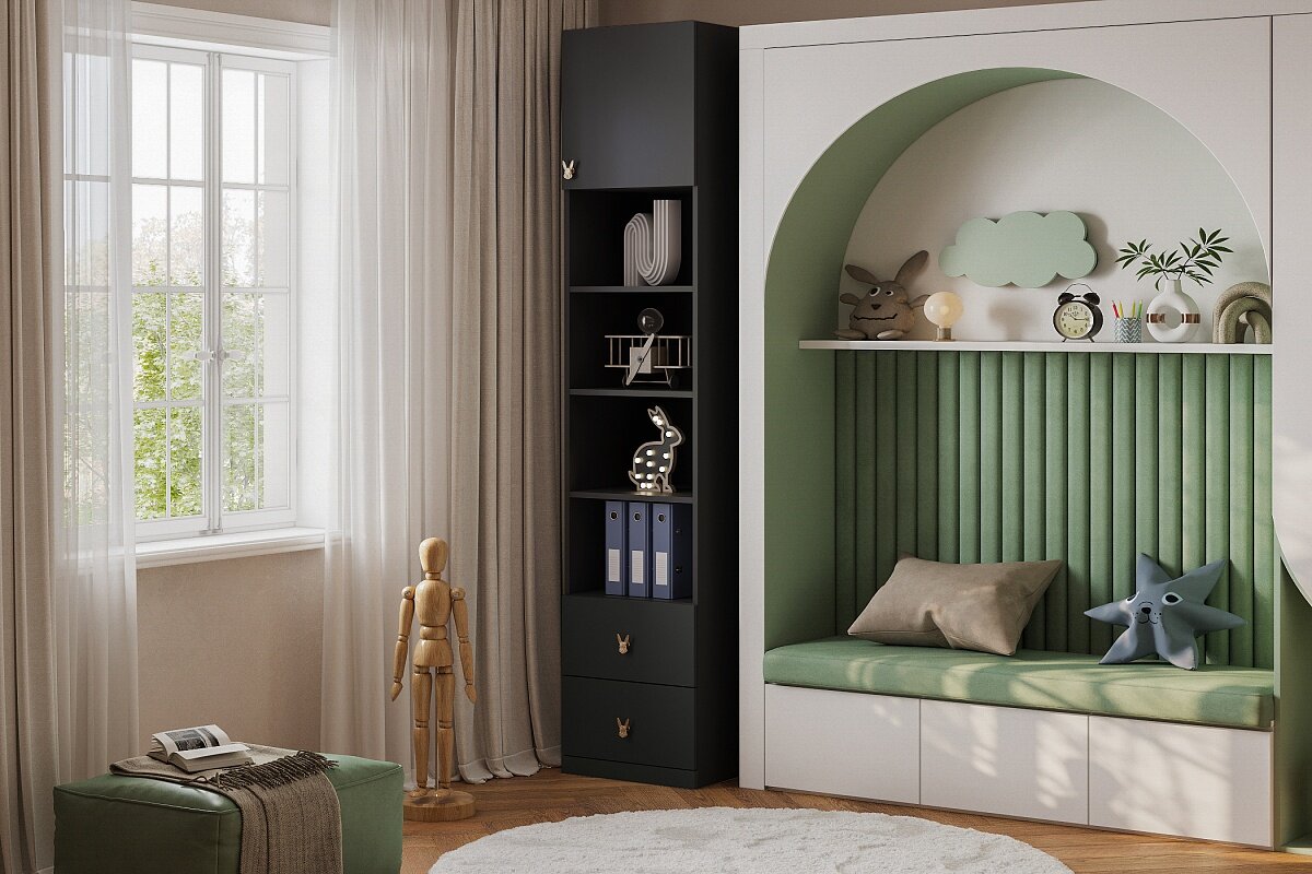 Пенал МебельЛэнд24 Банни - 3 МДФ Черный Агат 45x52x210 для одежды однодверный с 2 ящиками