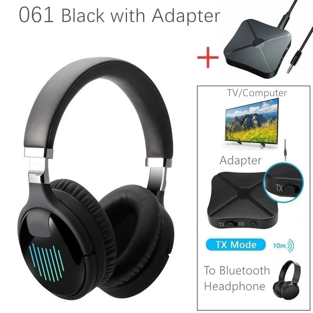 Беспроводные наушники Bluetooth Shoumi 061-black с адаптером