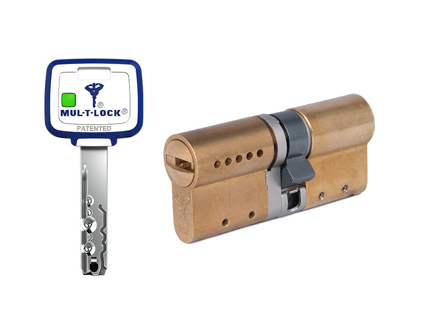 Цилиндр Mul-t-Lock MT5+ ключ-ключ 90мм (размер 55х35 мм) - Латунь, Флажок (3 ключа)