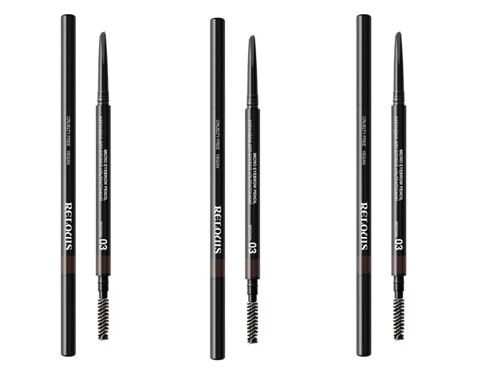 Карандаш для бровей Relouis тон 03 Brown ультратонкий, 3 шт, 24 гр.