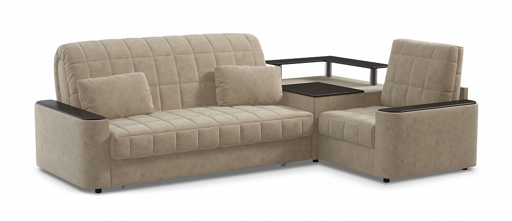 Угловой диван Ливерпуль Бежевый 2 Велюр, аккордеон, 257х201х93 см, на металлическом каркасе