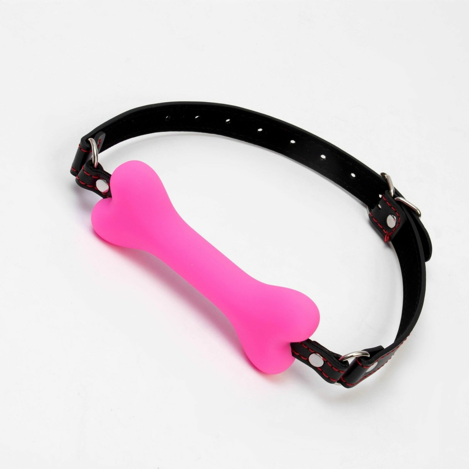 Кляп БДСМ Оки-Чпоки "Косточка" , 15 2,5 см , силикон, кожа, розовая