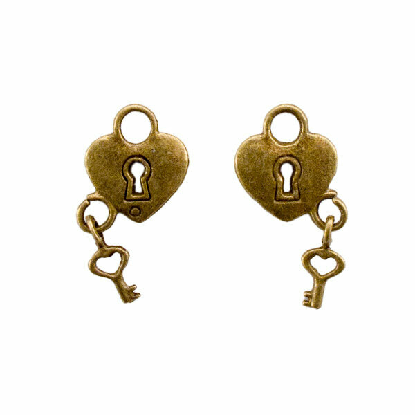 Подвеска, 25х13мм, подвижная, замочек с ключиком, базовый материал - цинковый сплав, бронзовый, 5 шт.