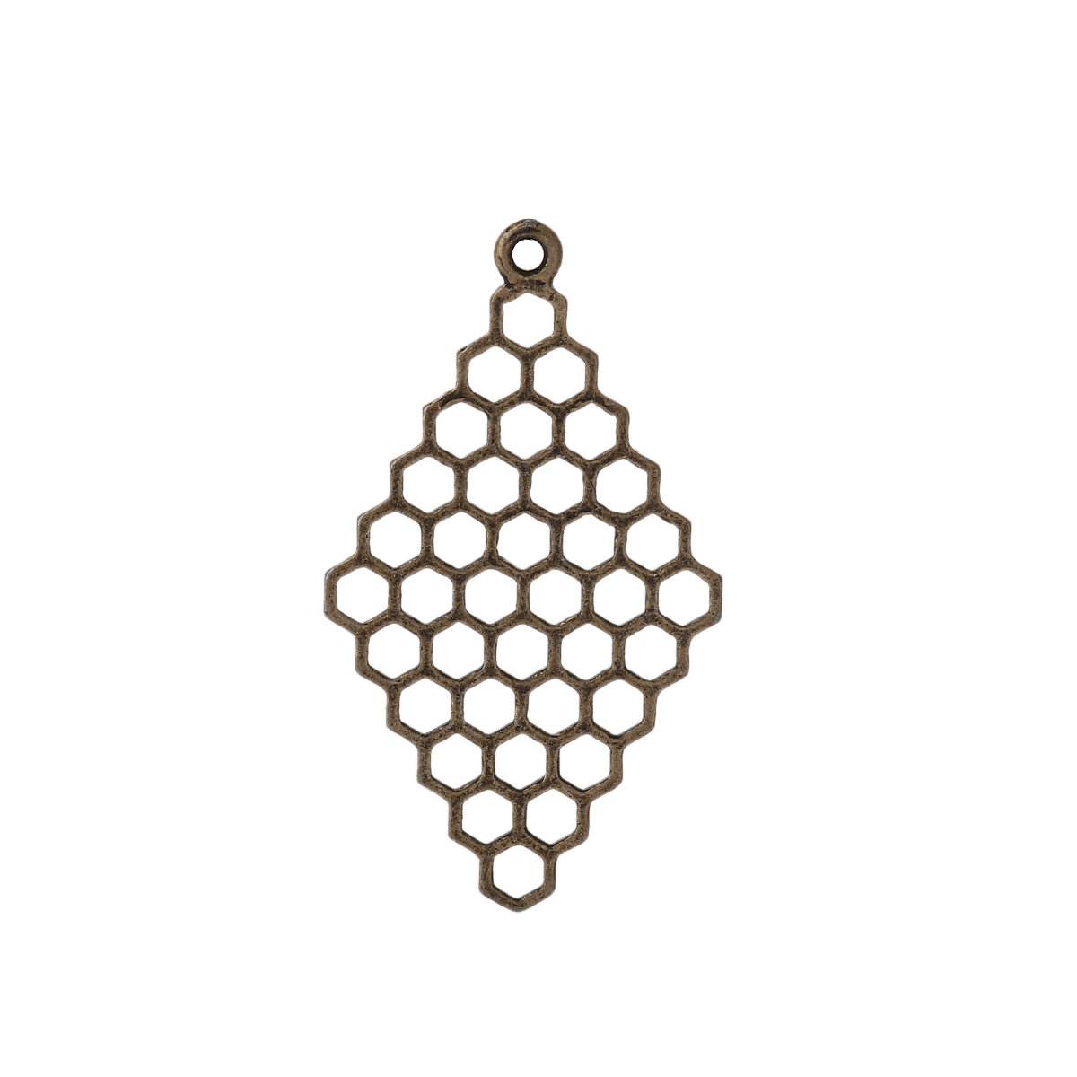 Подвеска, 37х21мм, ажурный ромб, базовый материал - цинковый сплав, бронзовый, 5 шт.