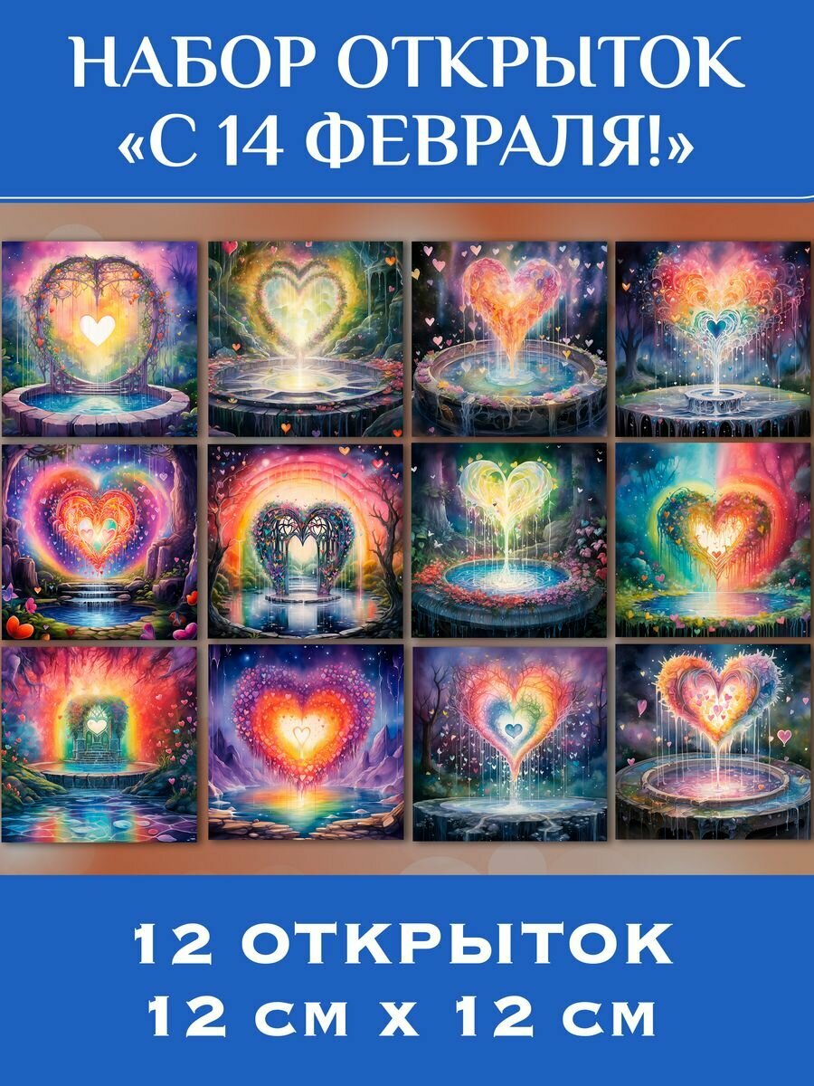 "С 14 февраля!" - набор из 12 открыток для посткроссинга