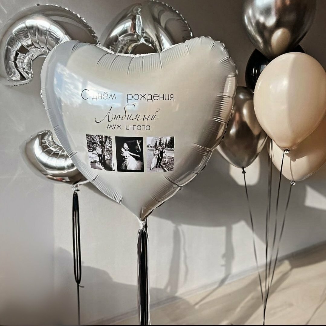 Большое фольгированное сердце с фото и надписью