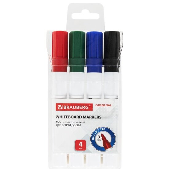Набор маркеров Brauberg для белой доски набор 4 цвета, "ORIGINAL", 3 мм, 152120