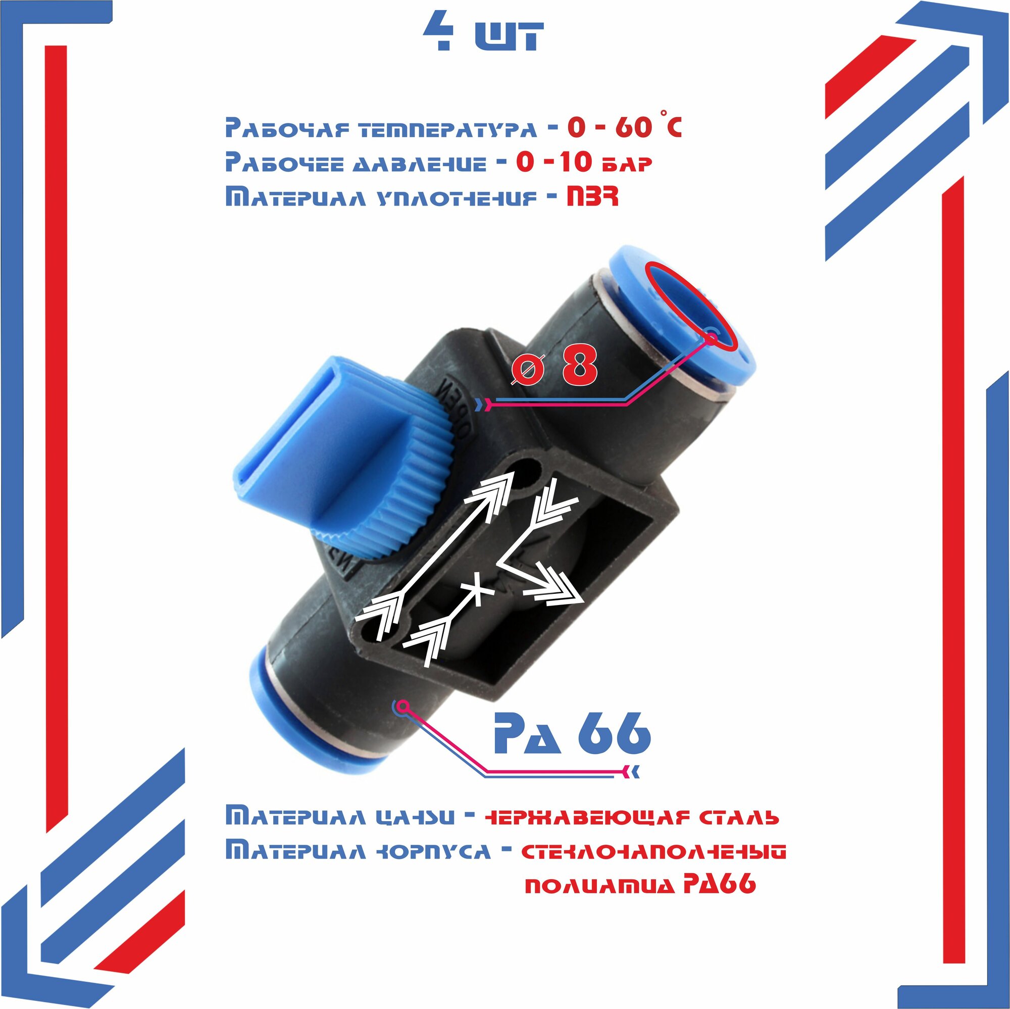 Отсечной клапан 8мм, 4шт. Клапан сброса воздуха HVU 08-08.