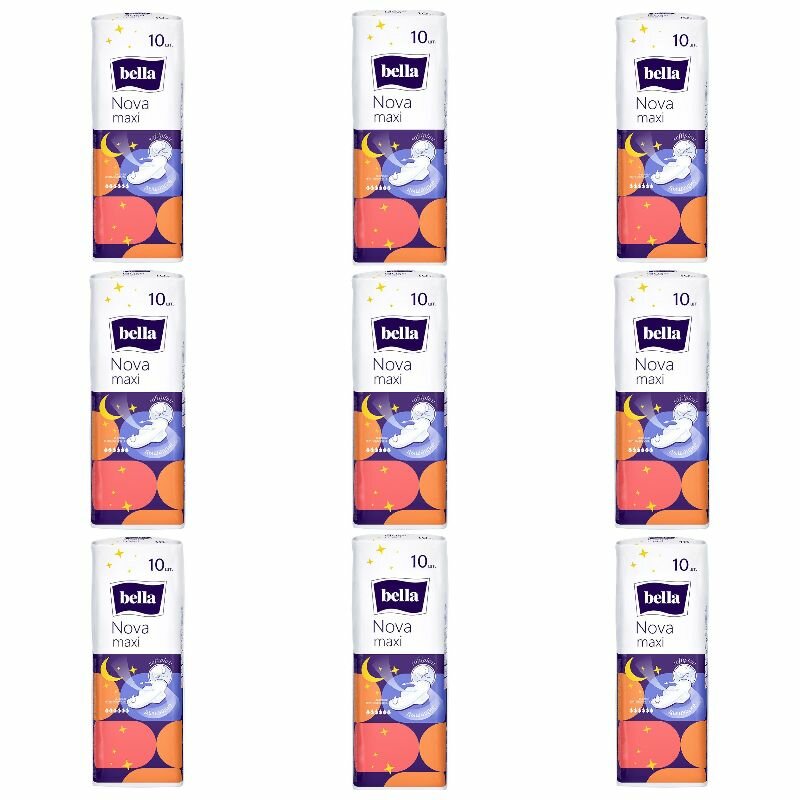 Bella Прокладки женские, гигиенические, Nova maxi softiplait, 10 шт в уп, 9 уп
