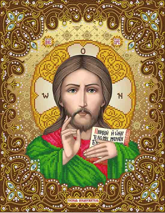 Ткань с рисунком для вышивания бисером Благовест И-3006 Господь Вседержитель, 30 х 40 см (Бисер в комплект не входит.)