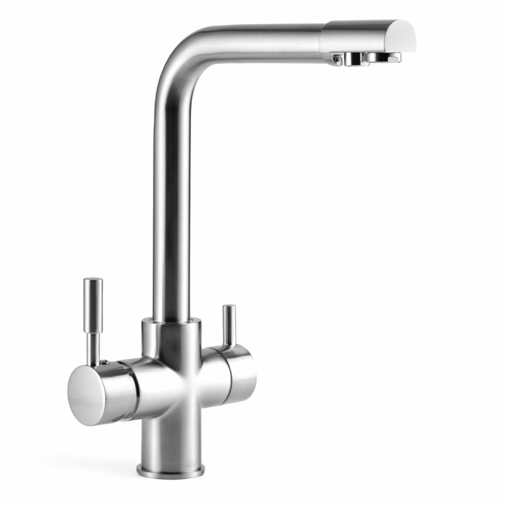 Смеситель для кухни Г-образный с фильтром для питьевой воды и высоким поворотным изливом, сатиновый