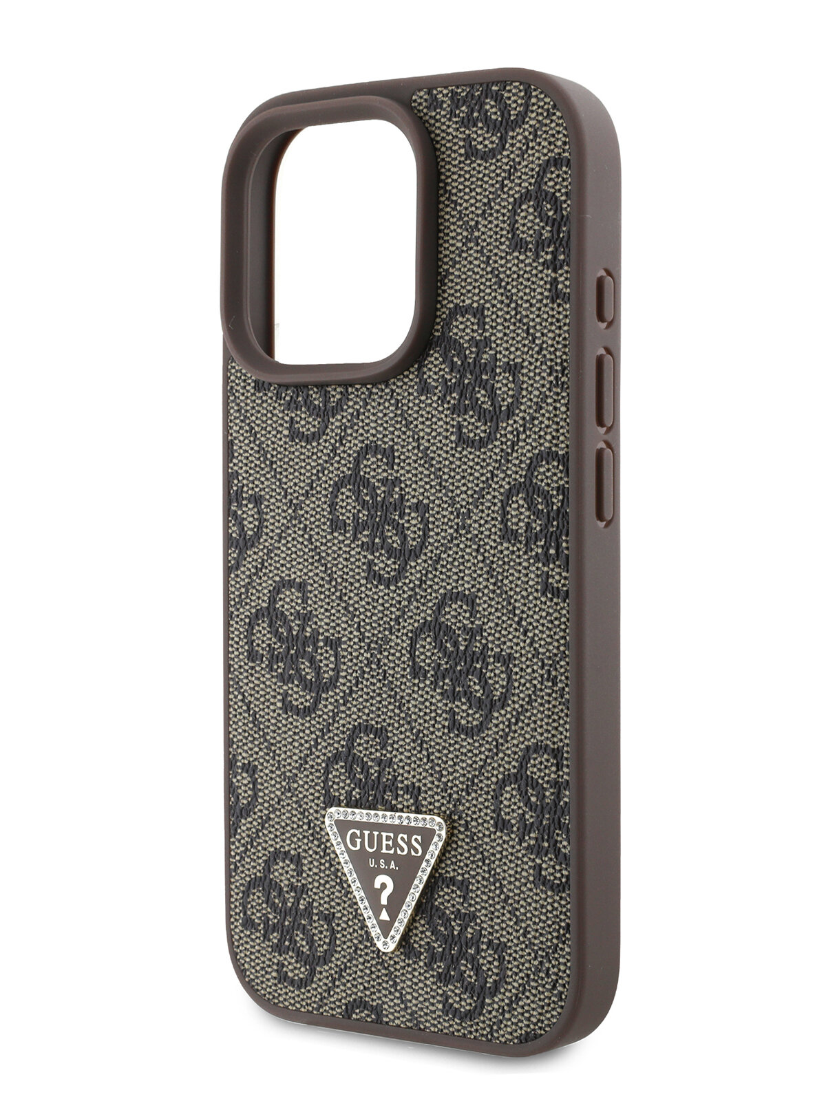 Guess для iPhone 16 Pro чехол PU 4G Triangle Diamond metal logo Hard Brown