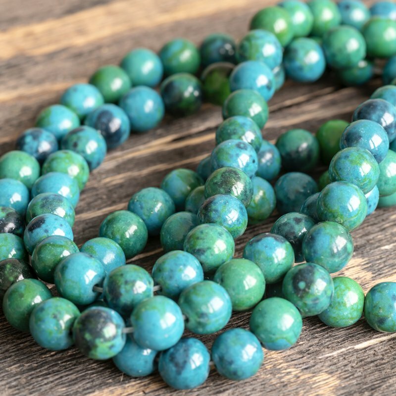 Хризоколла Бусины натуральные 24 шт, цвет сине-зеленый, 8.2-8.6 мм