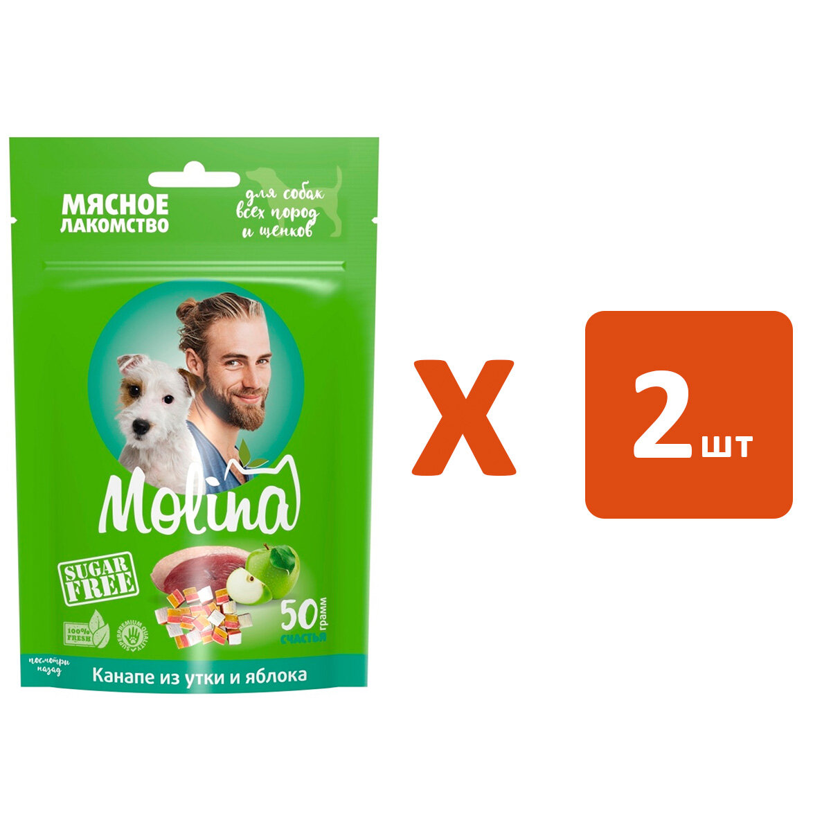 Лакомство MOLINA для собак и щенков всех пород канапе из утки и яблока (50 гр х 2 шт)