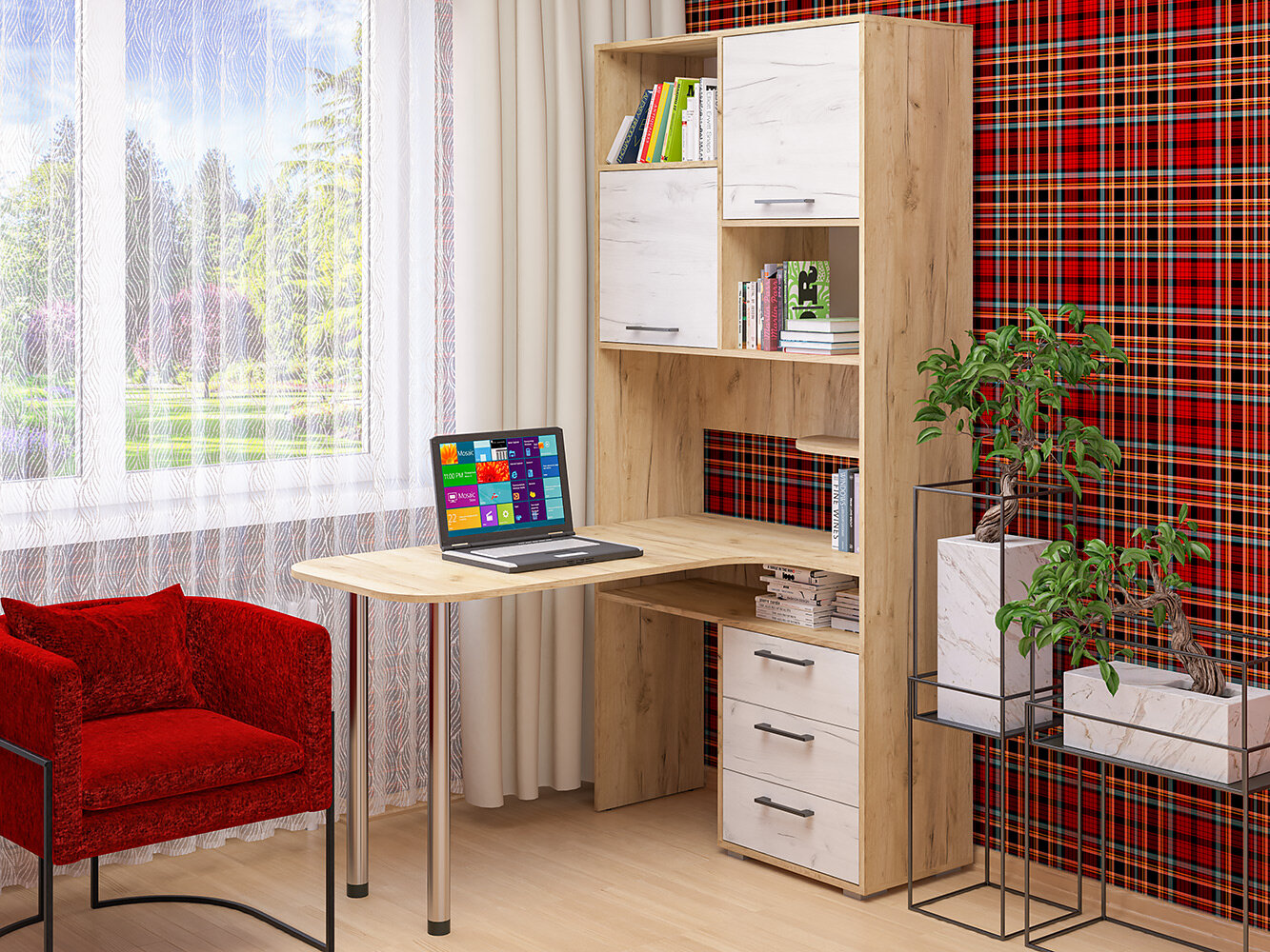 Стол компьютерный МК"Пирамида"СК-61, корпус + комплект фасадов, цвет крафт золотой/светлый, 200х96х135 см