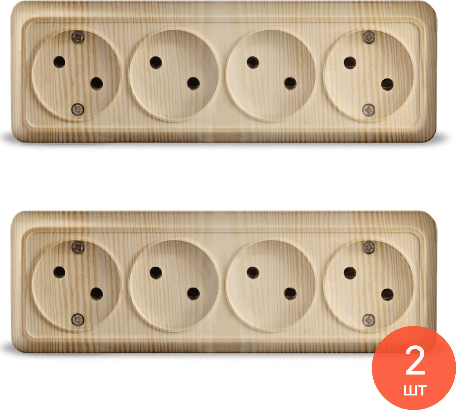 Розетка силовая штепсельная UNIVersal / Юниверсал Олимп еврослот, 16А 220В ОП сосна, 4-местная без заземляющих контактов, 1174 / электрооборудование (комплект из 2 шт)