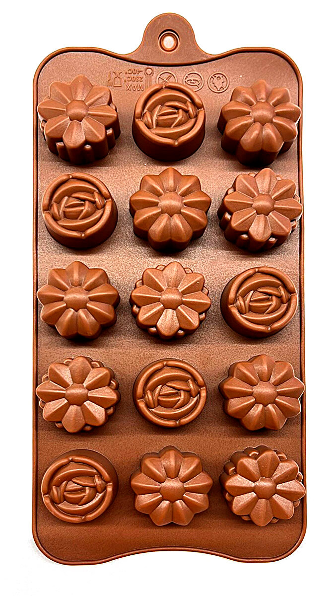 Форма силиконовая "Круглые цветочки" для изготовления конфет 21 х 10,5 см, 15 ячеек