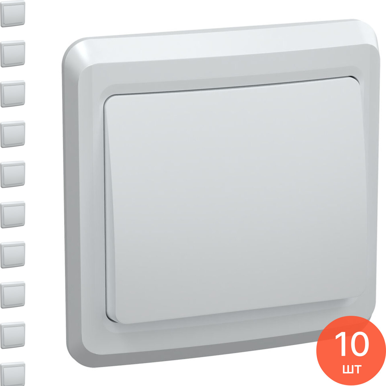 Выключатель IEK / ИЭК Вега ВС10-1-0-ВБ, 10А IP20 скрытой установки белый 81х81.5х36.3мм одноклавишный, EVV10-K01-10-DM / переключатель (комплект из 10 шт)