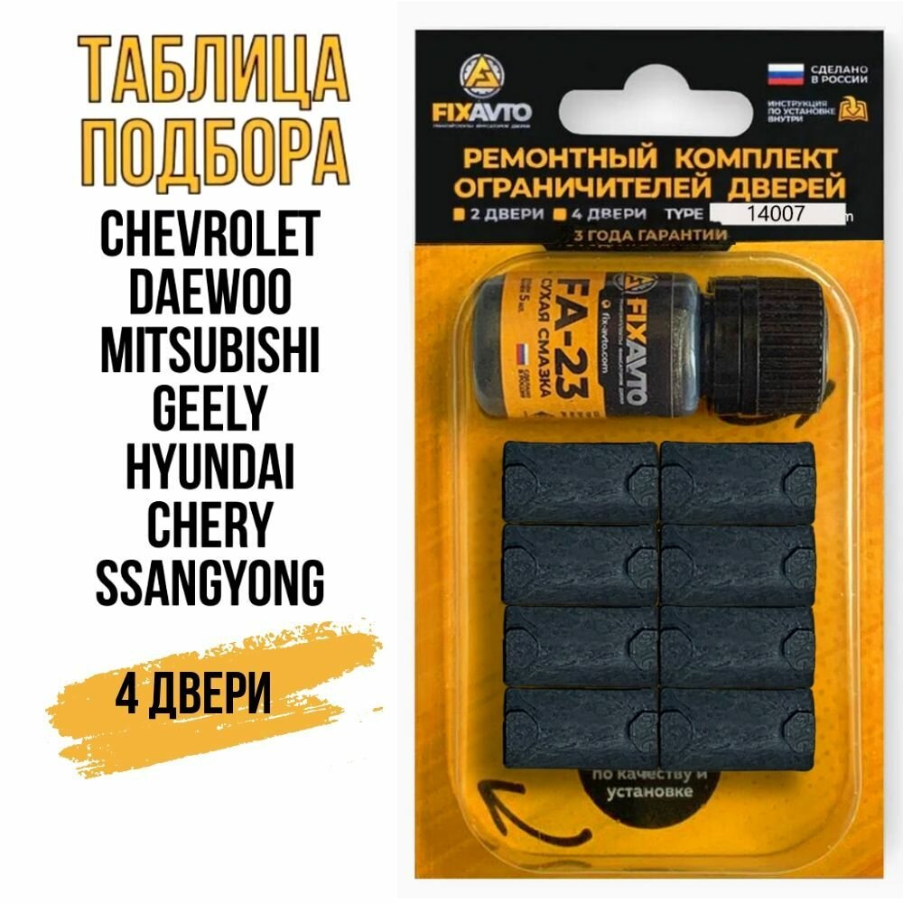 Ремкомплект ограничителей 4 двери TYPE 14007 Chevrolet, Daewoo, Dodge, Mitsubishi, Geely Тип 7