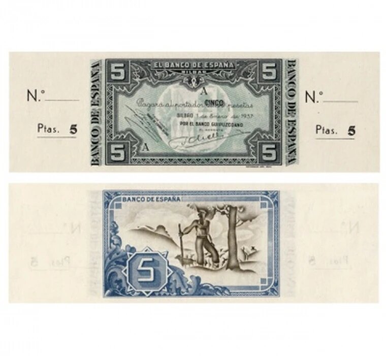 Испания 5 песет 1937 Бильбао, сувенирная копия, банкноты и купюры редкие коллекционные