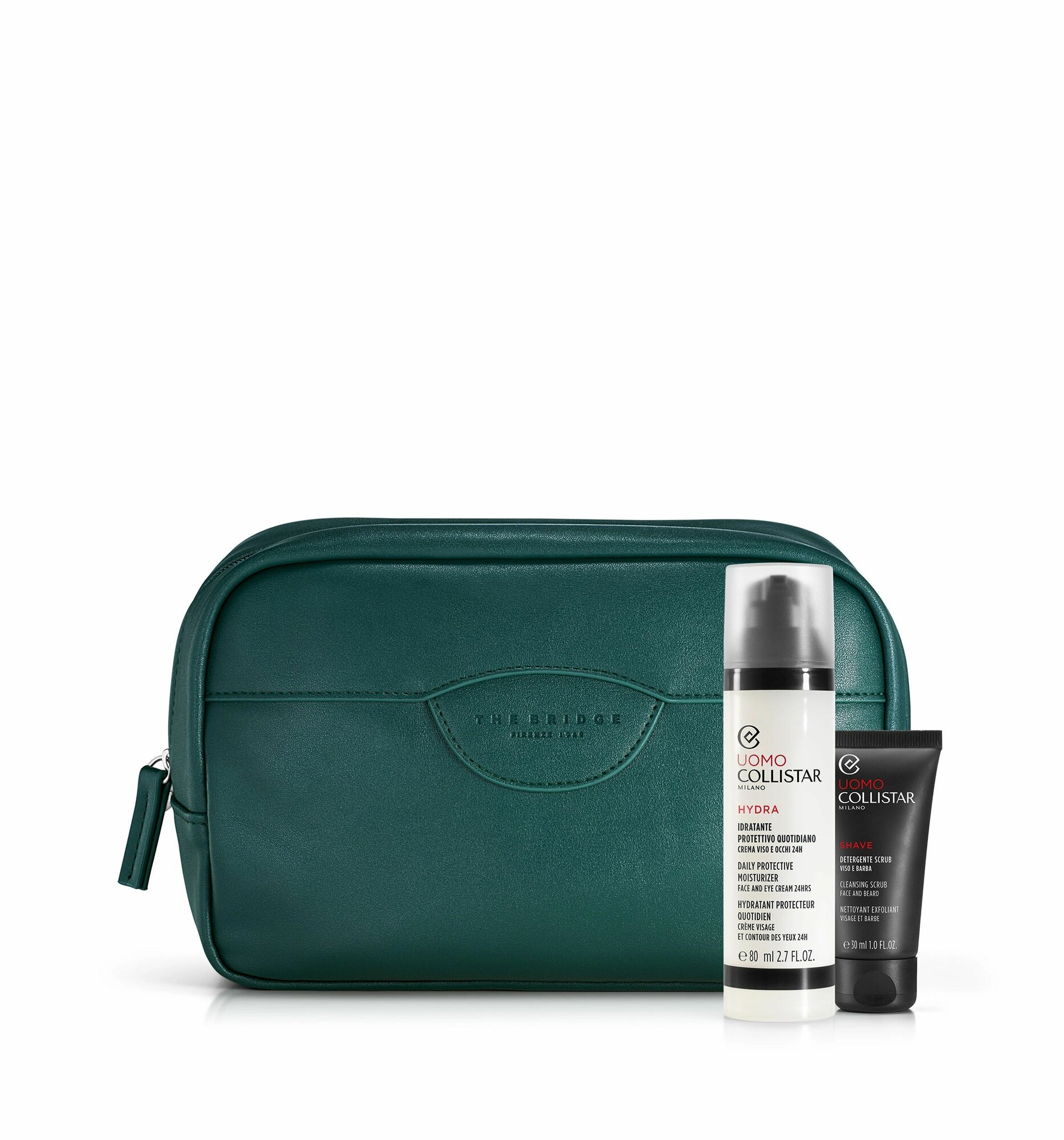 Collistar - Набор: Uomo Daily Protective Moisturizer Крем для лица и кожи вокруг глаз 80 мл + Очищающий скраб для лица 30 мл + Косметичка