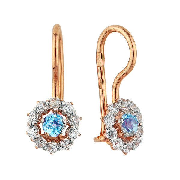 Серьги, красное золото, 585 проба, фианит