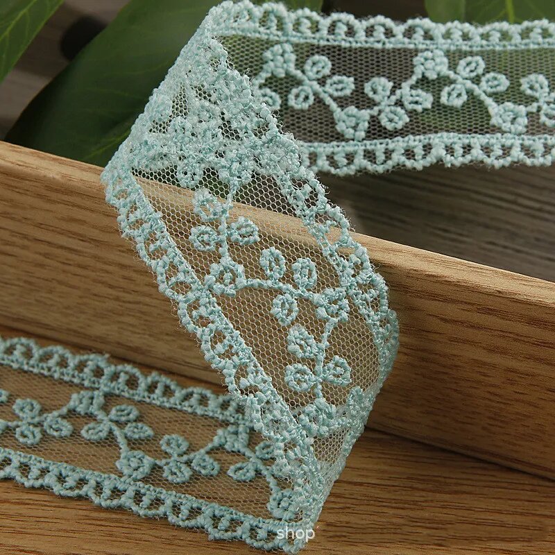 Кружевная лента с вышивкой 35 мм, полиэстер/хлопок, 2 ярда Бирюзовый, Green 35mm