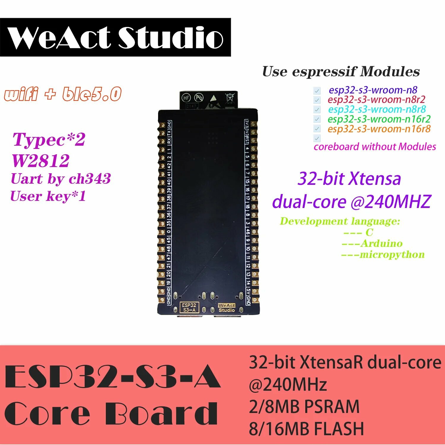 ESP32-S3 N8R8 WeAct Studio DevKitC — фото 1